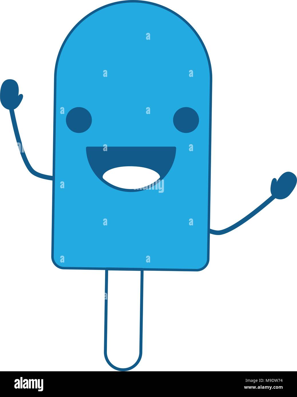 kawaii excited ice cream bar over white background, blue shading design ...