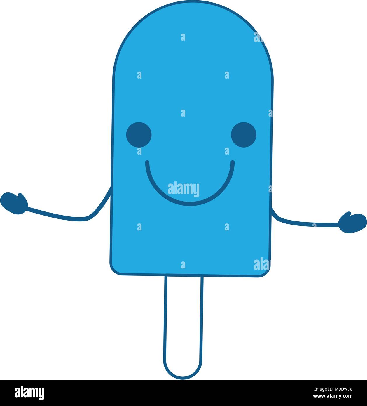 kawaii excited ice cream bar over white background, blue shading design ...