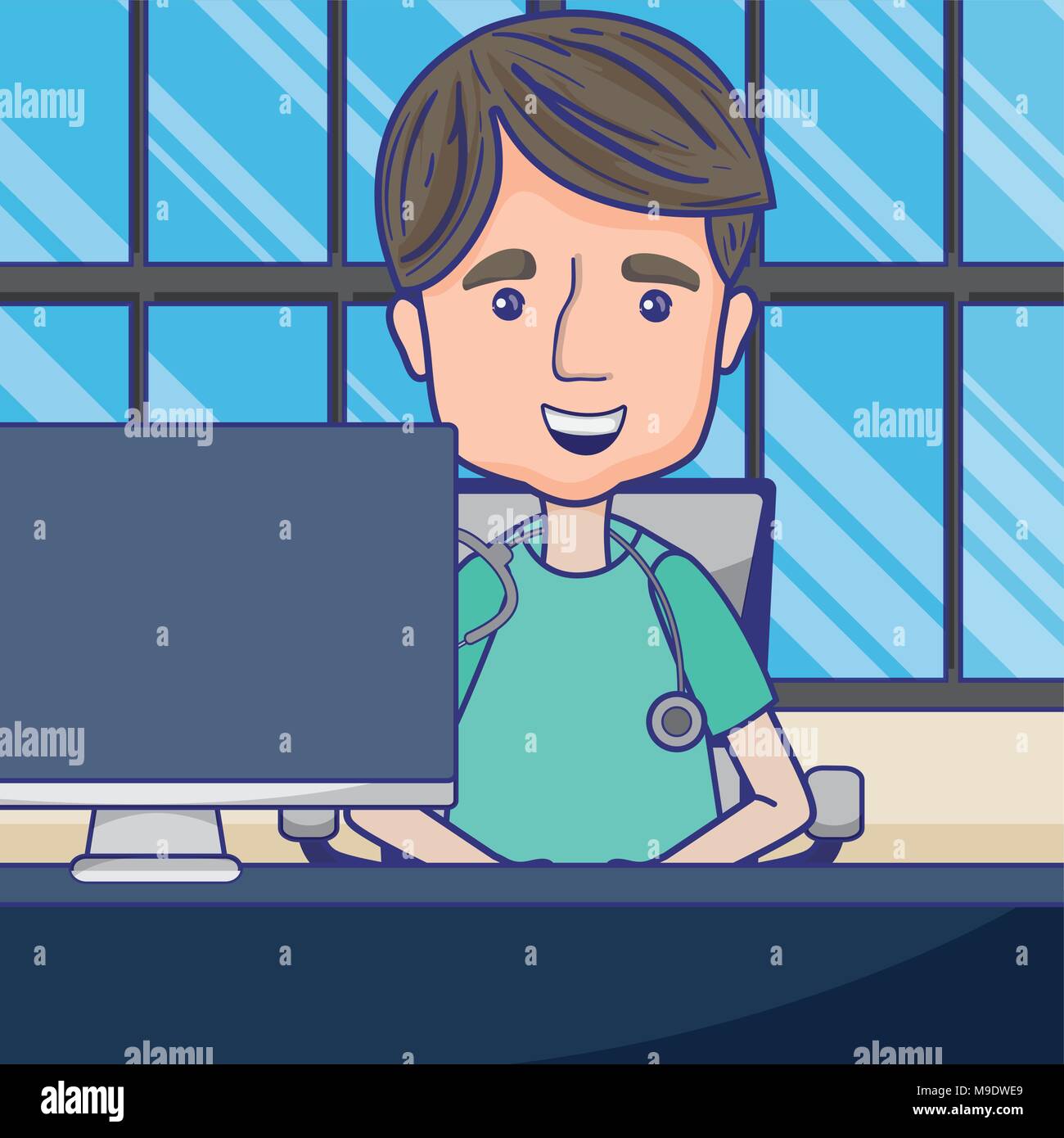 Cartoon doctor computer desk hi-res stock photography and images - Alamy