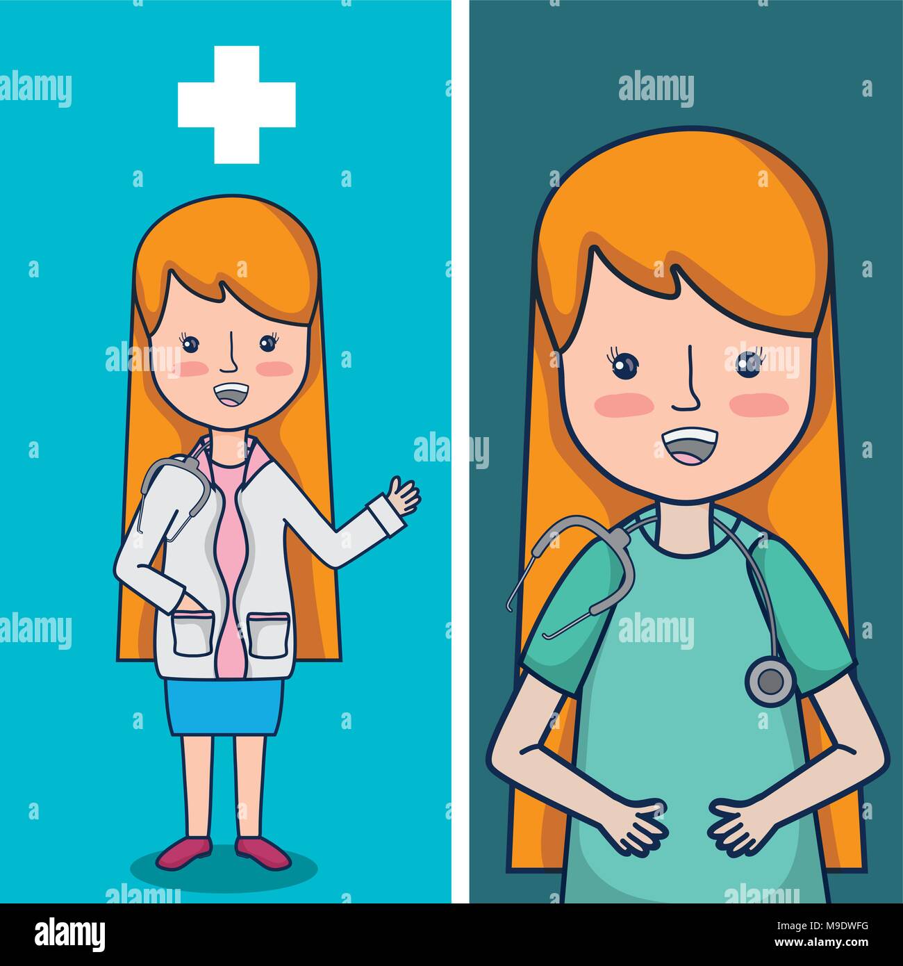 Happy woman doctor talking Stock Vector Images - Alamy