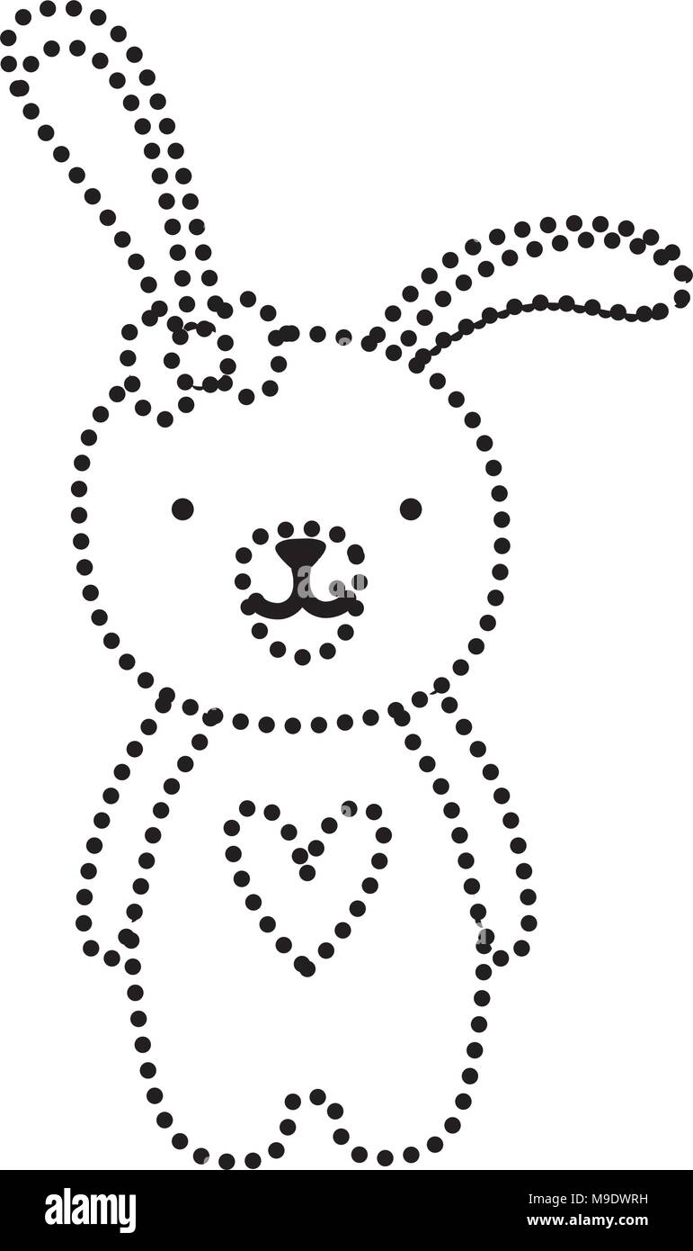 dotted shape rabbit female animal with ribbon bow Stock Vector Image ...