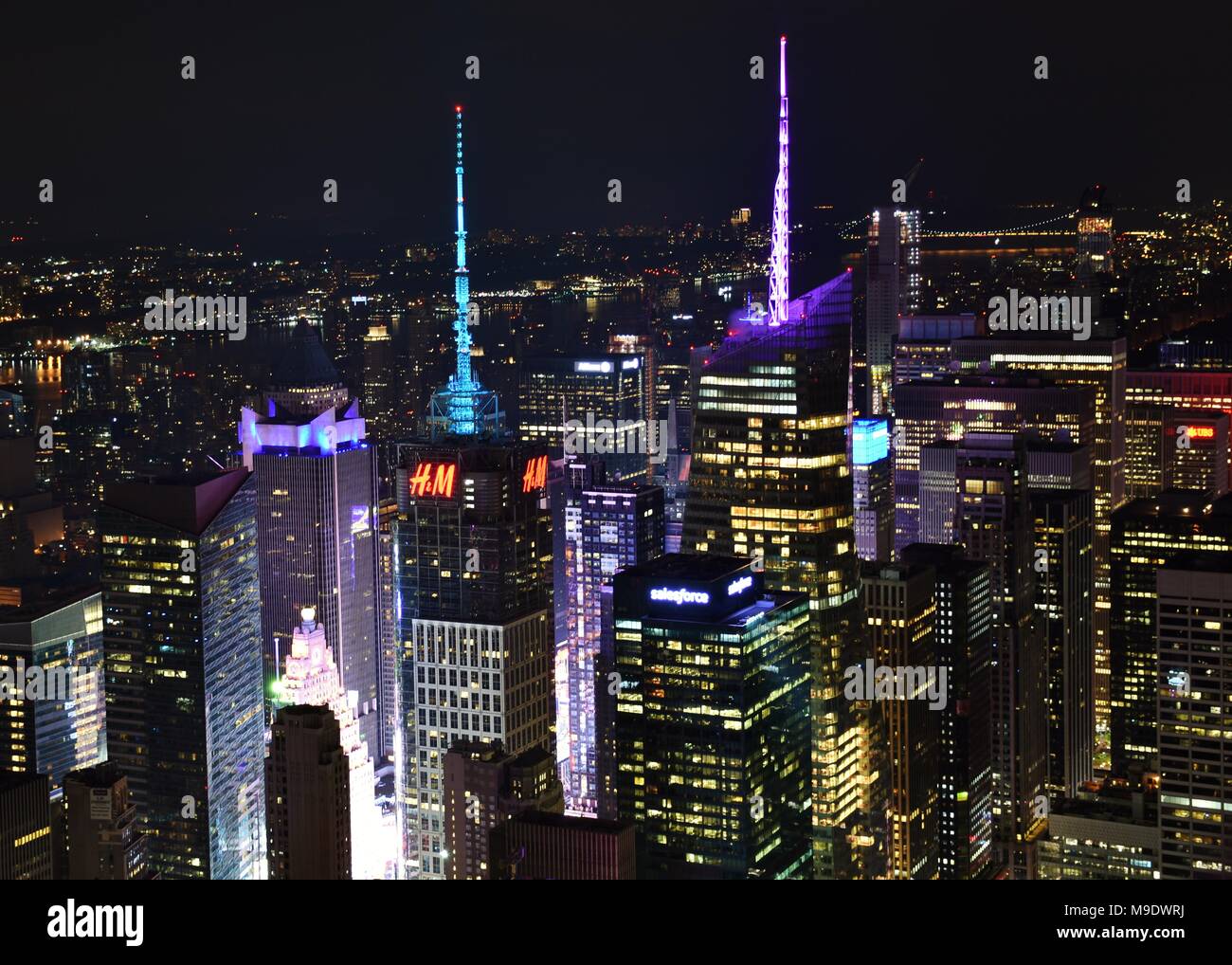The skyline of midtown New York City and Times Square at night Stock ...