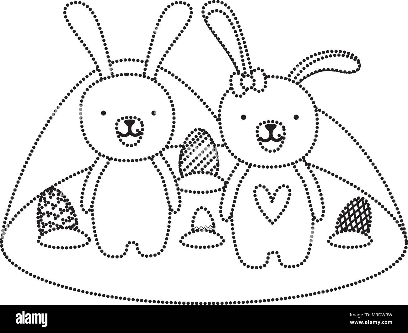dotted shape couple rabbit animal with eggs easter Stock Vector Image ...