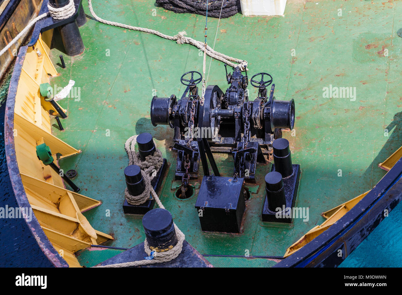 Industrial Equipment on Deck of Heavy Tugboat Stock Photo - Alamy