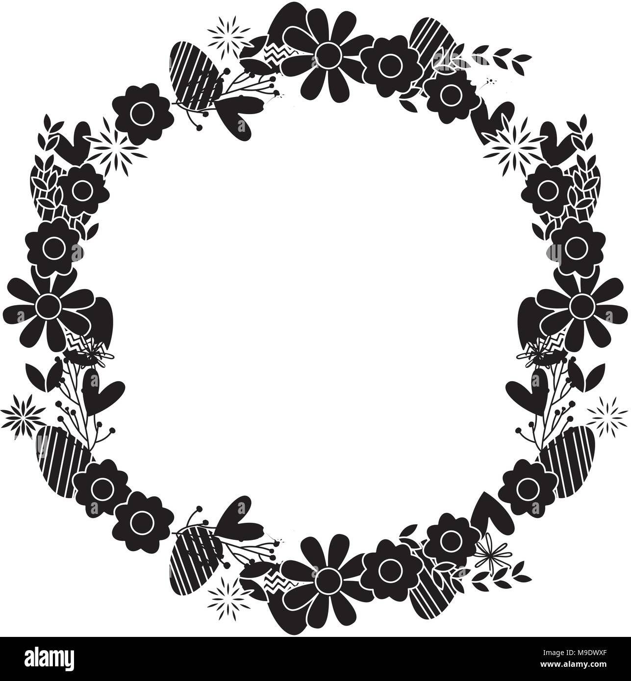 silhouette circle beautiful flowers petals design Stock Vector Image ...