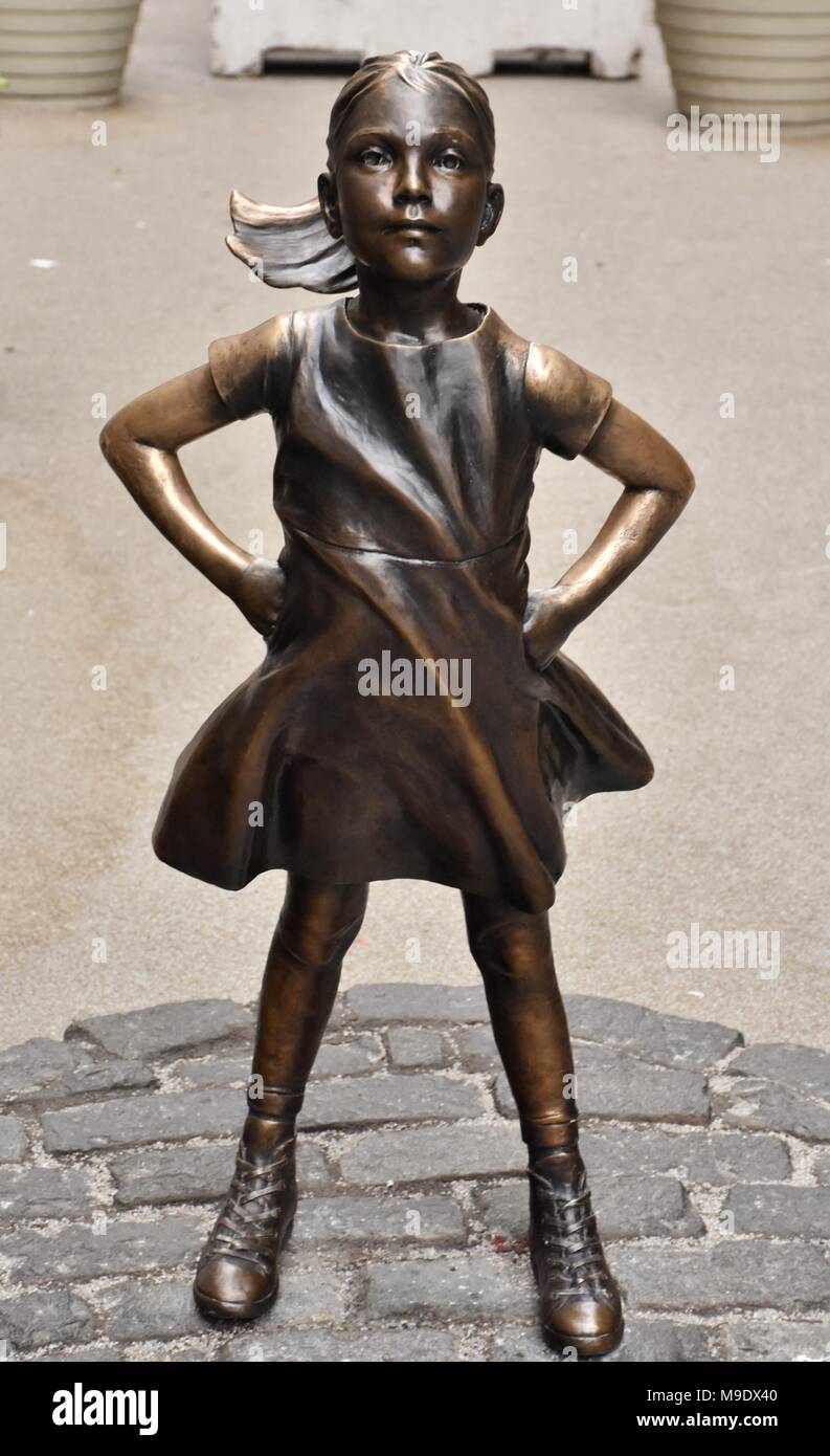 The Fearless Girl statue in downtown Manhattan on Wall Street in New ...