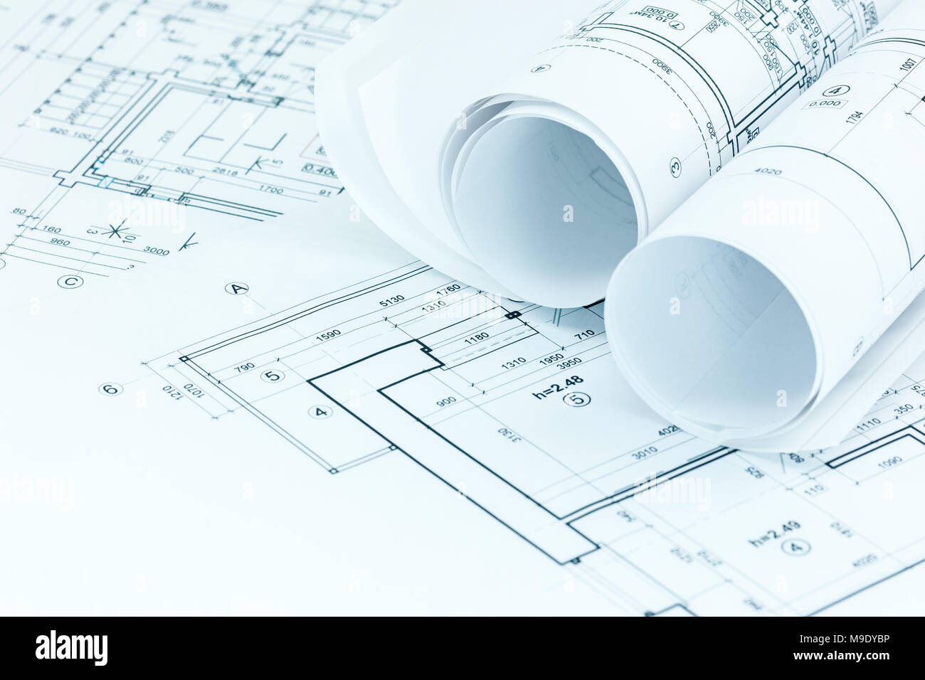 engineering drawings and project plans, roll blueprints on architect ...