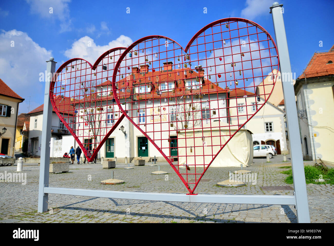 Love sculpture in a shape of a heart with locks Stock Photo - Alamy