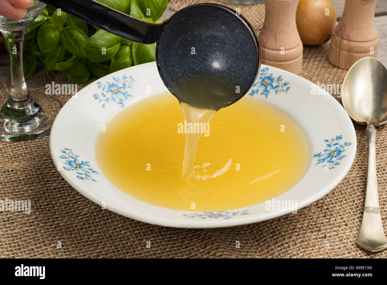 Fresh chicken broth pouring hi-res stock photography and images - Alamy