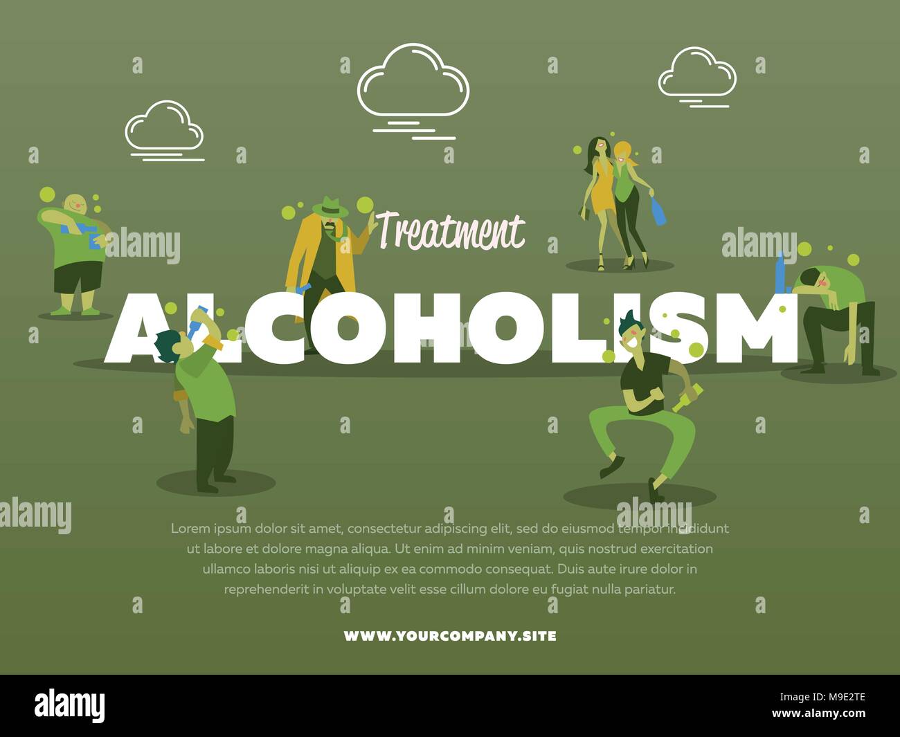 Treatment alcoholism banner with drunk alcoholic Stock Vector Image ...