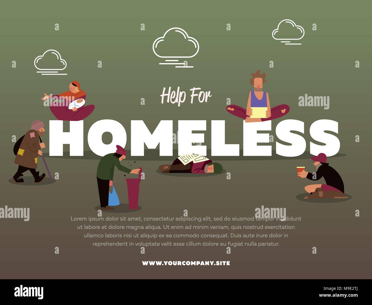 Help for homeless banner with hungry beggar Stock Vector Image & Art ...