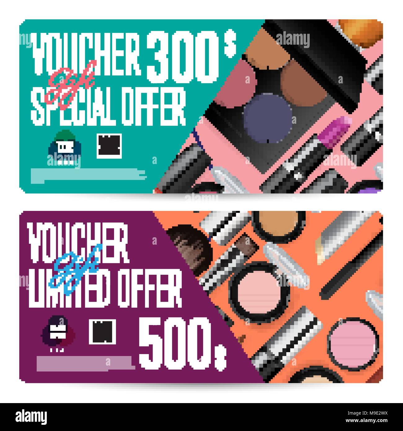 Cosmetics Gift Vouchers with Prepaid Sum Template Stock Vector Image ...
