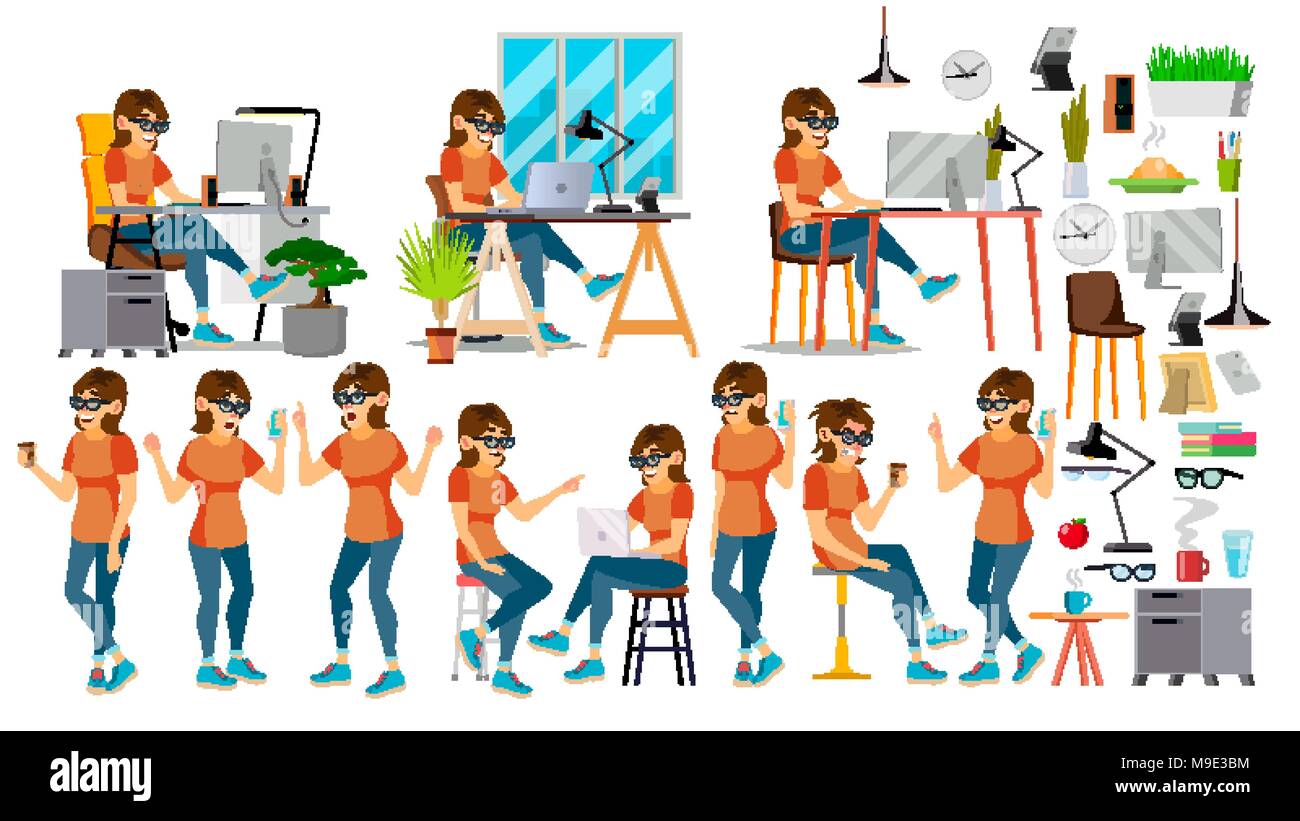 Business Woman Character Vector. In Action. IT Startup Business Company ...
