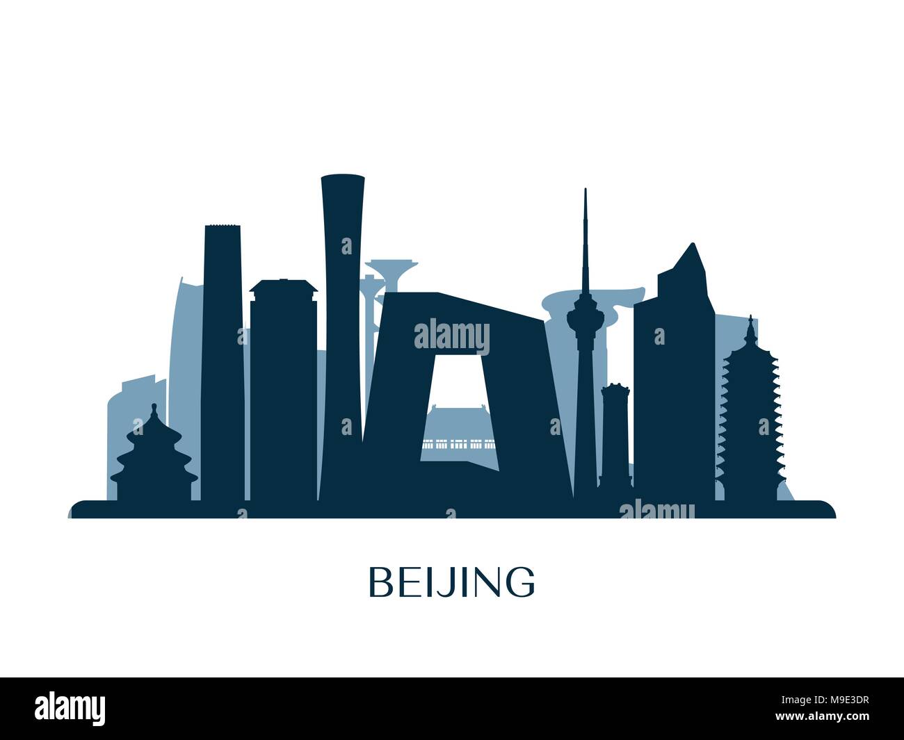 Beijing skyline, monochrome silhouette. Vector illustration Stock ...