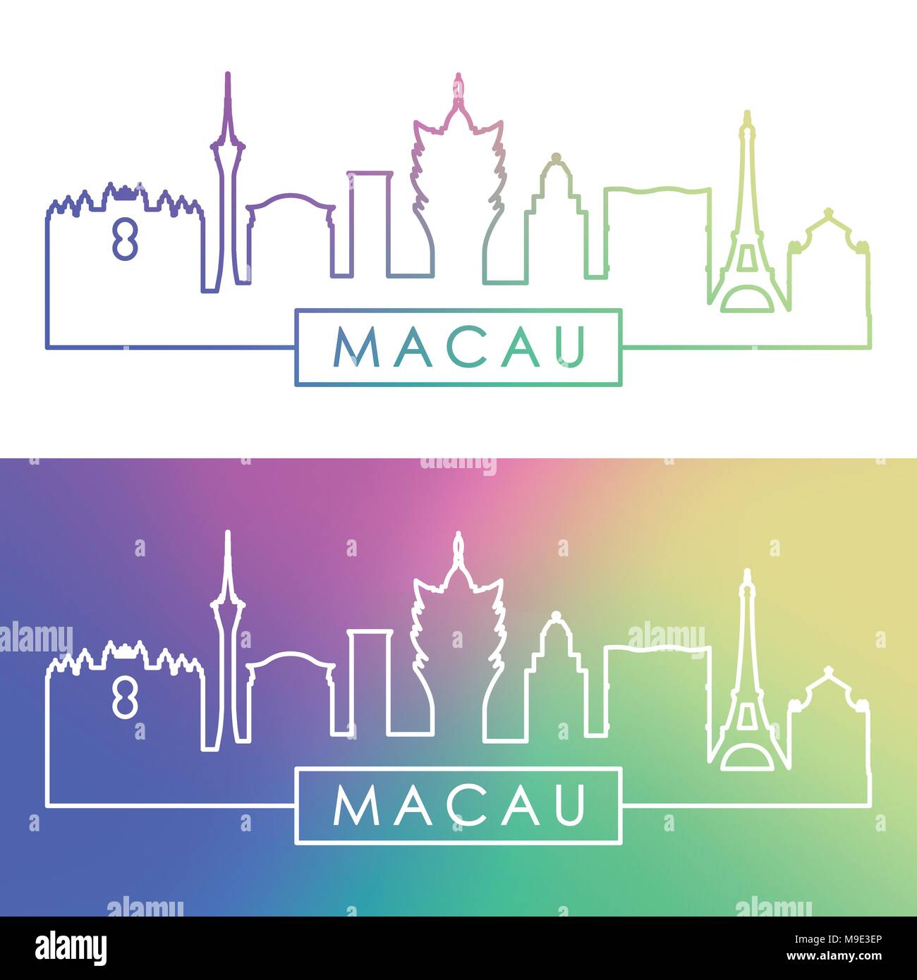 Macau skyline. Colorful linear style. Editable vector file Stock Vector ...
