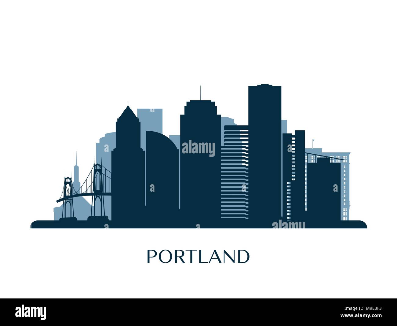 Portland skyline, monochrome silhouette. Vector illustration Stock ...