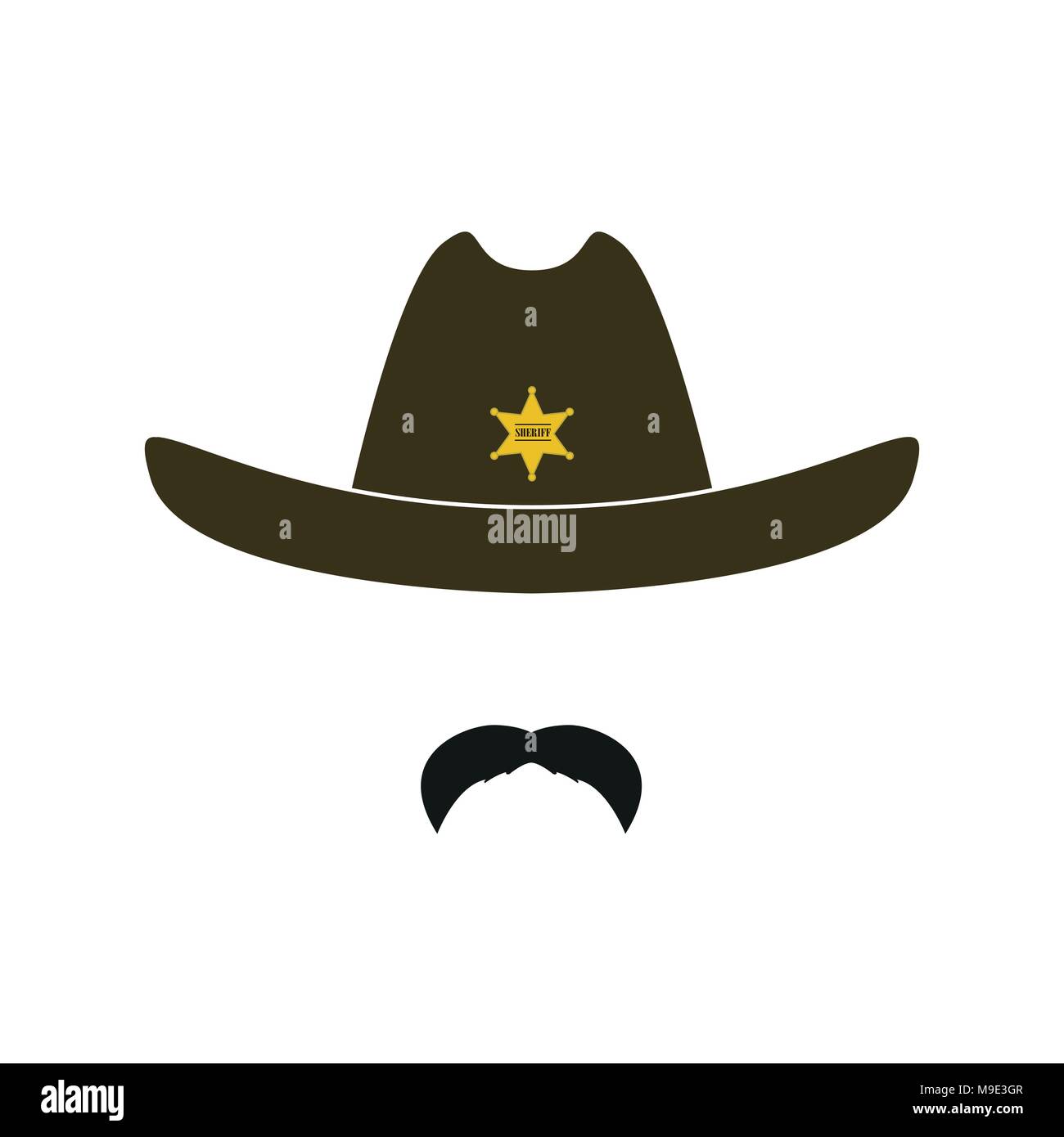 Sheriff face icon isolated on white background. Retro hat with star and ...