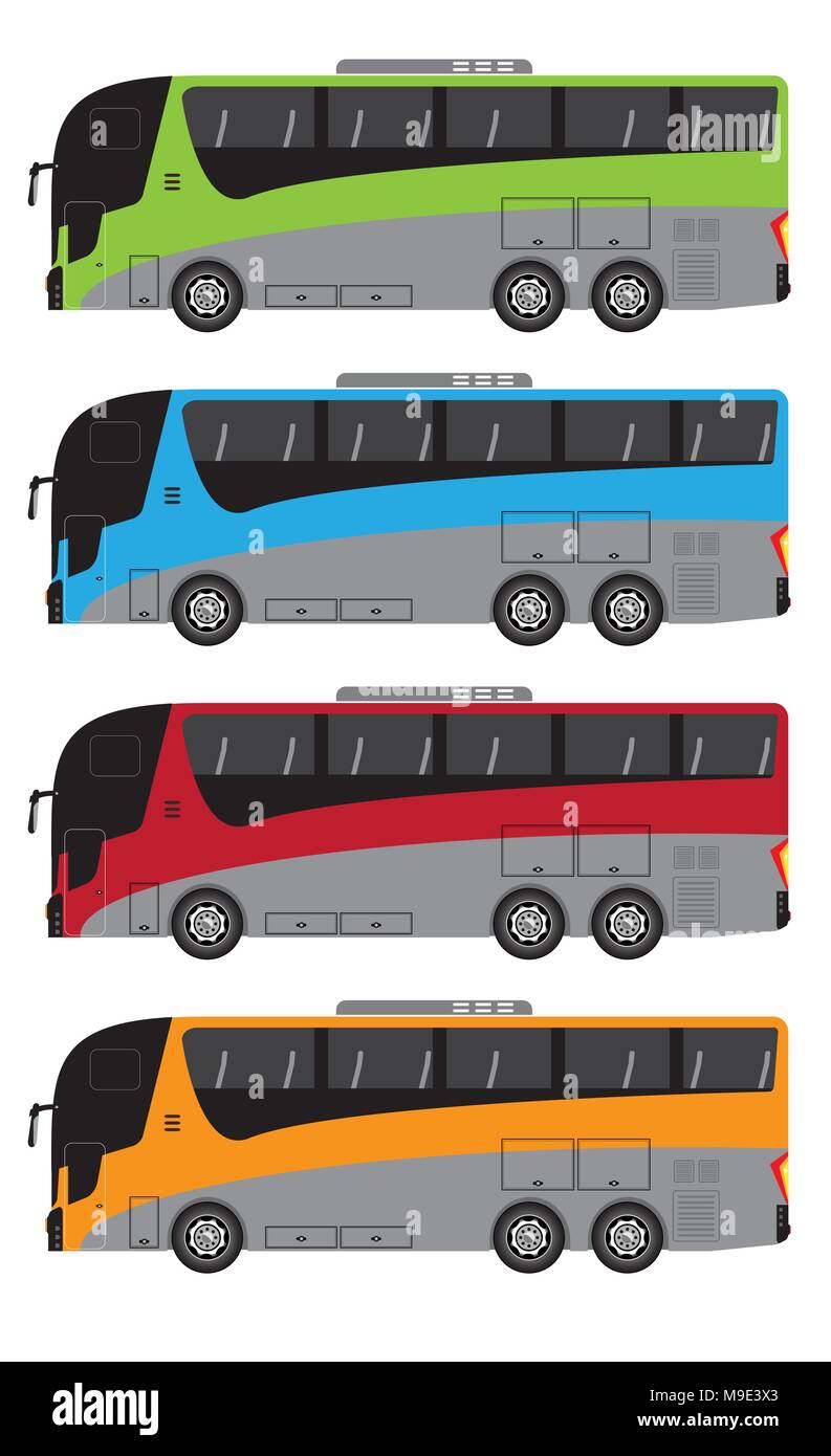 Set of Tour Bus or Intercity 12 Meter Bus Vector and Illustration Stock ...