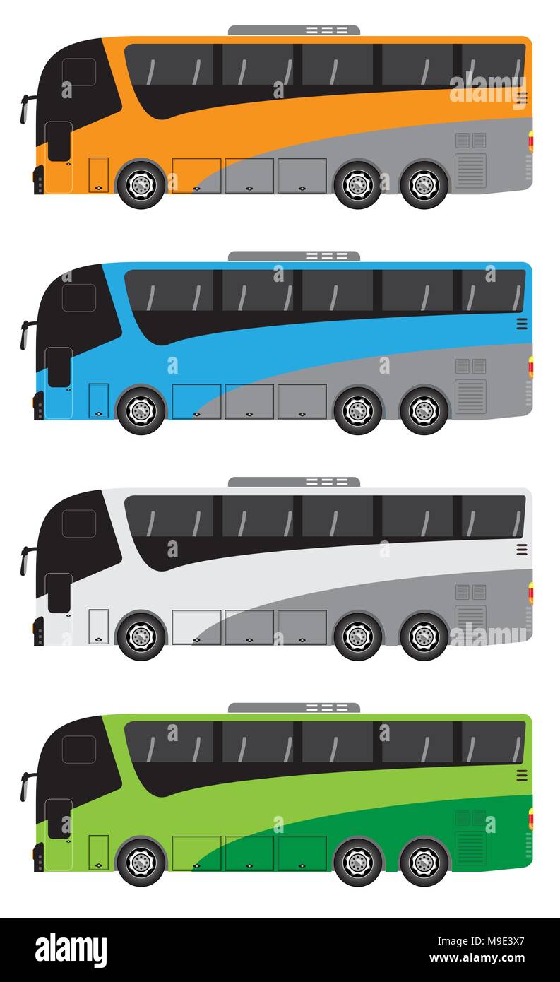 Set of Tour Bus or Intercity 12 Meter Bus Vector and Illustration Stock ...