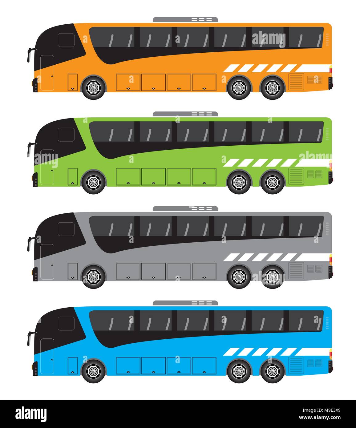 Set of Tour Bus or Intercity 15 Meter Bus Vector and Illustration Stock ...