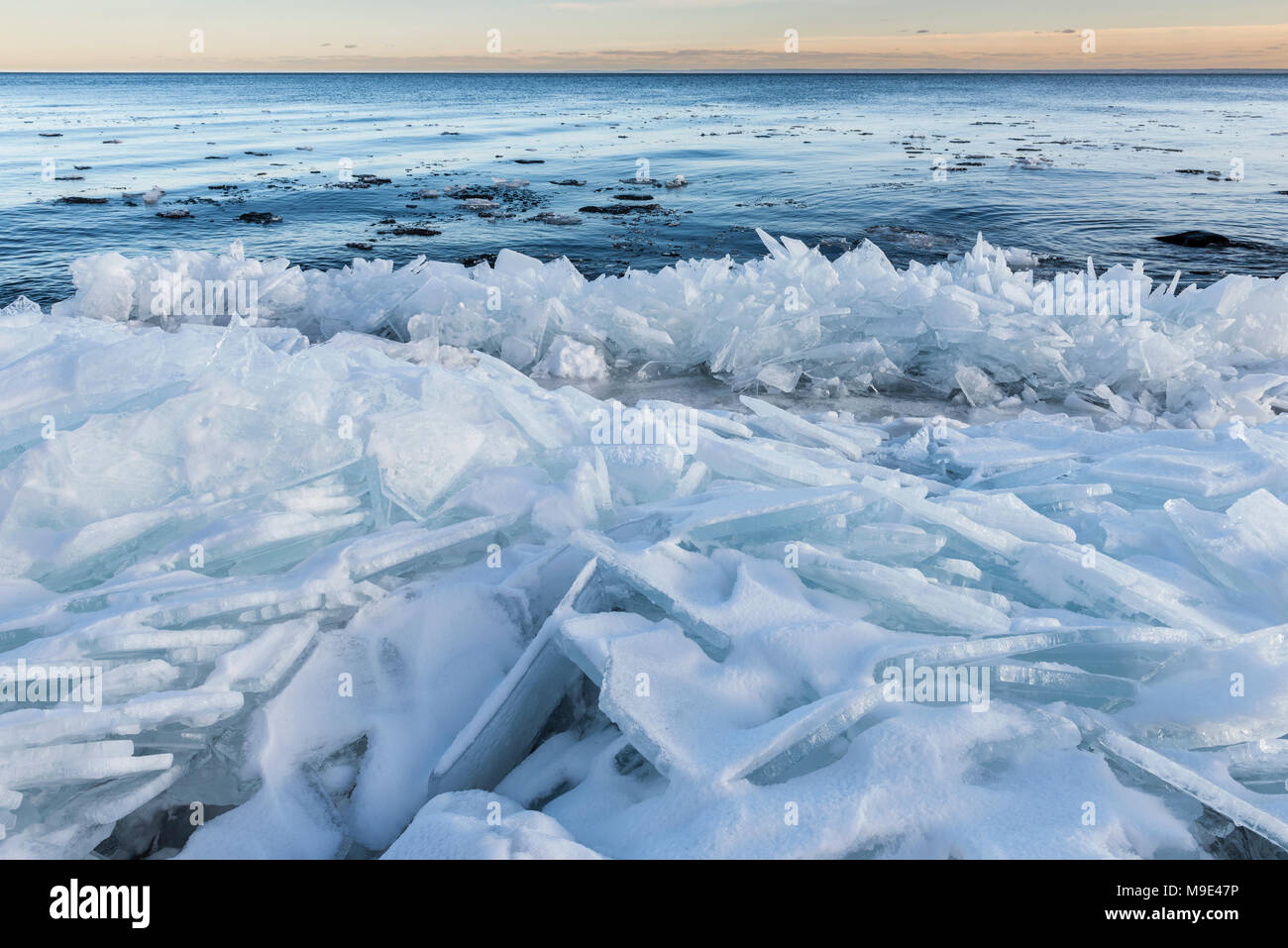 Ice build-up along Lake Superior. Kitchi Gammi Park, Duluth, MN, USA ...