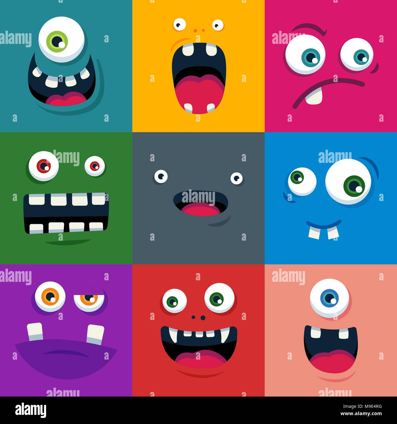 set of cartoon cute monster faces. flat vector illustration Stock ...