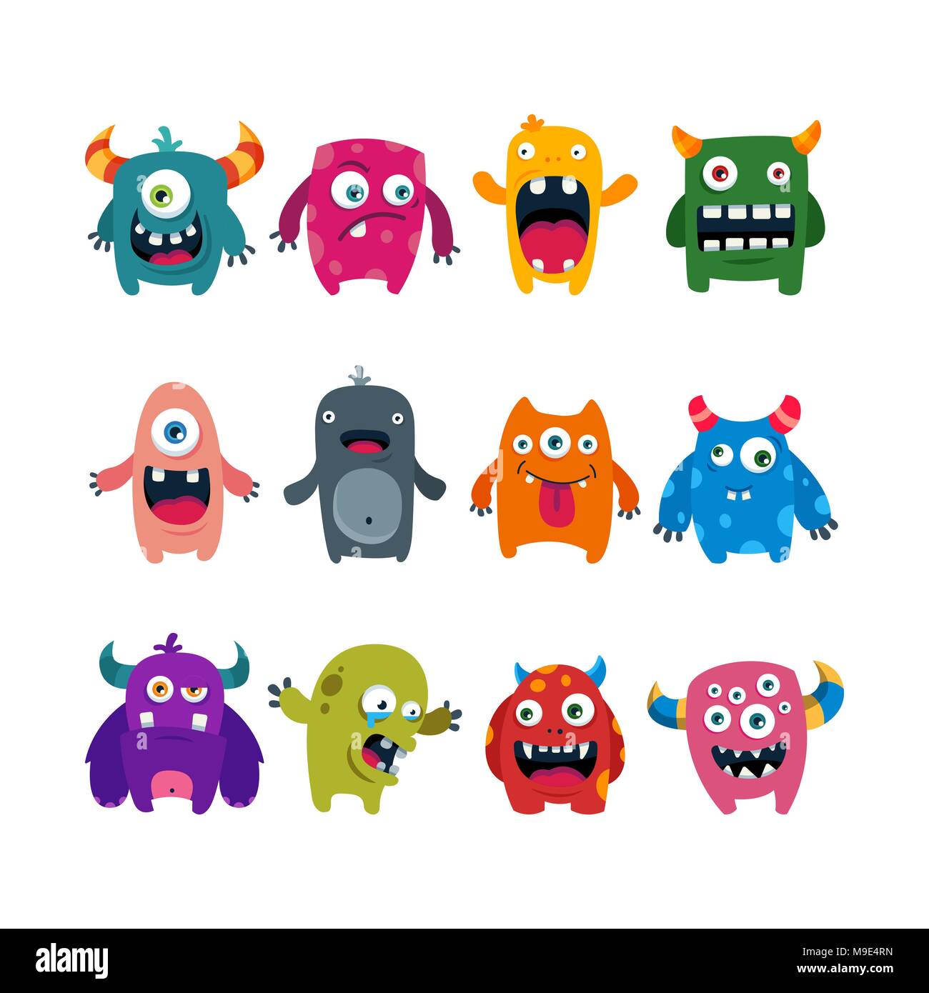 set of cartoon cute monsters. flat vector illustration Stock Vector ...