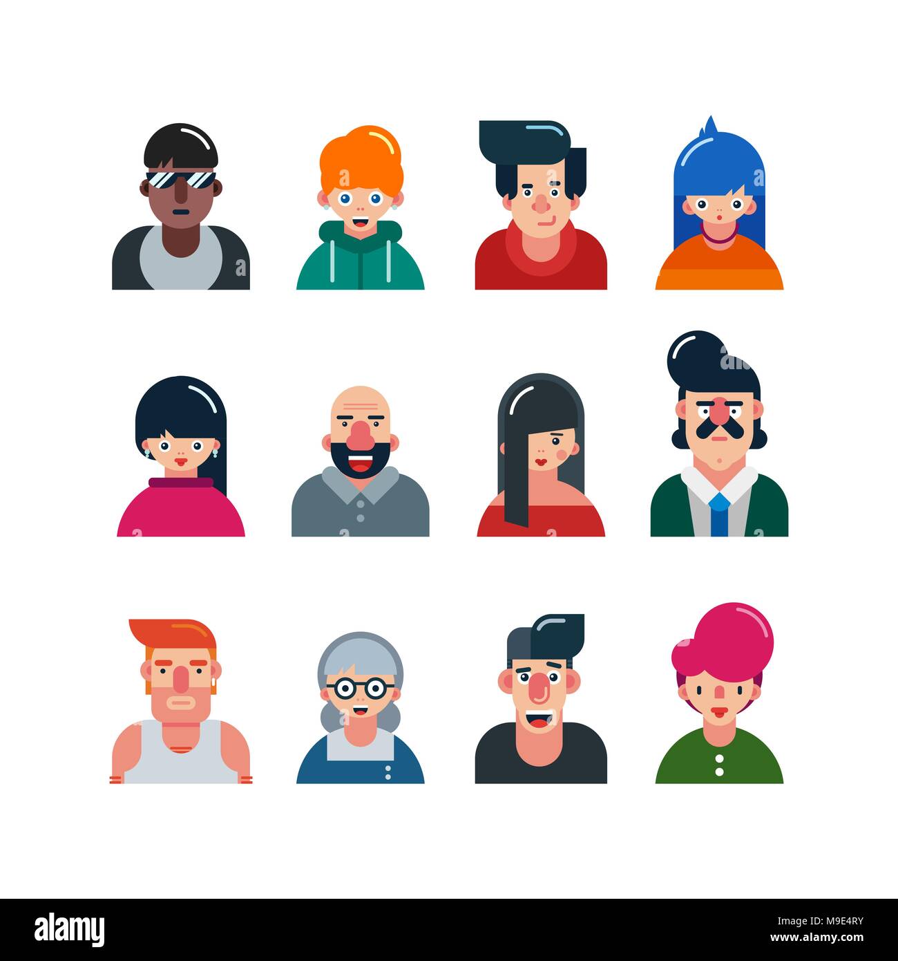 set of people flat avatars. male and female faces. funny men and women ...