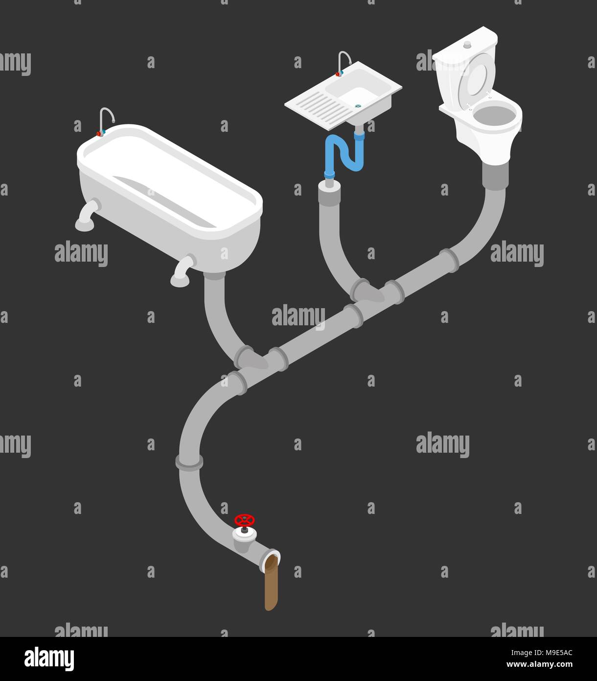 . Tapping water supply. Toilet and bath. Sink Isometric Style Stock ...