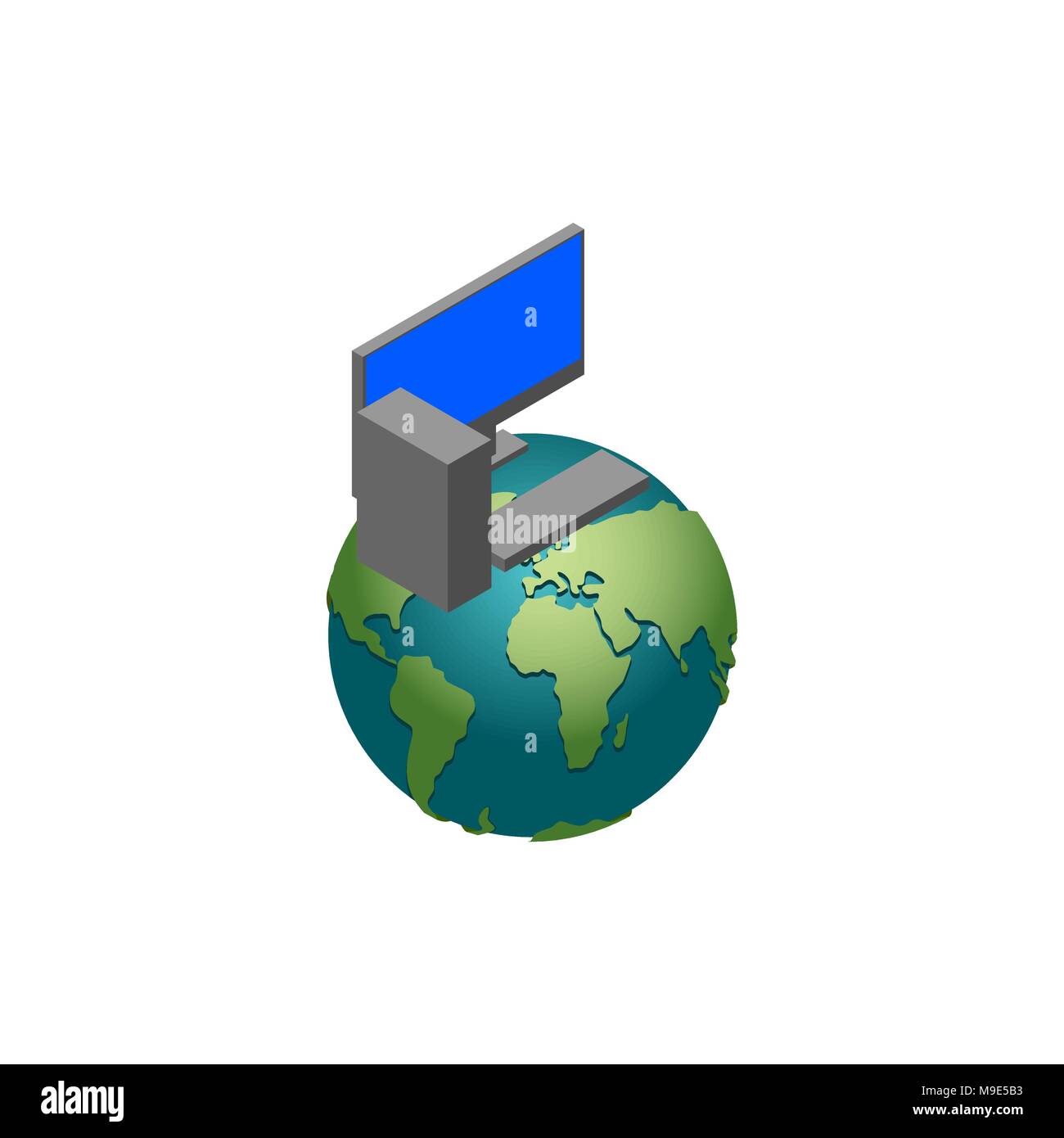 Computer and earth. Computerization of planet. Vector illustration ...