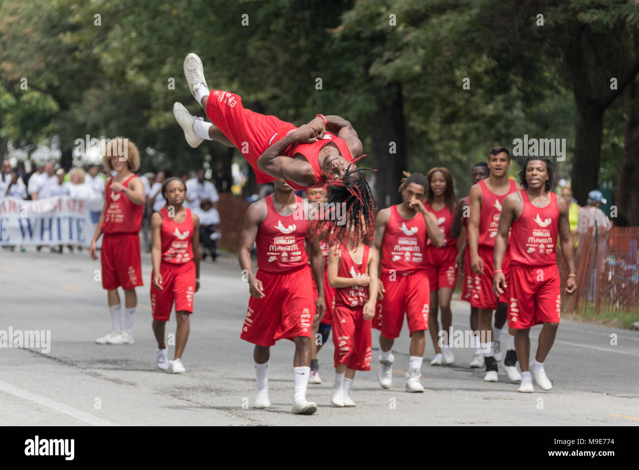 Chicago , Illinois, USA - August 12, 2017: Group of athletes displaying ...