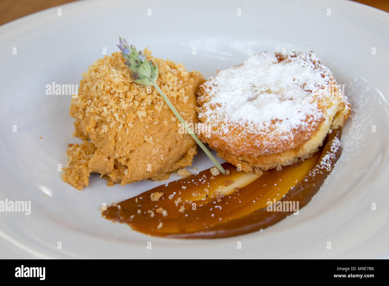 Sweet caramel mousse, coconut biscuit, dulce de leche, Choco Bistro ...