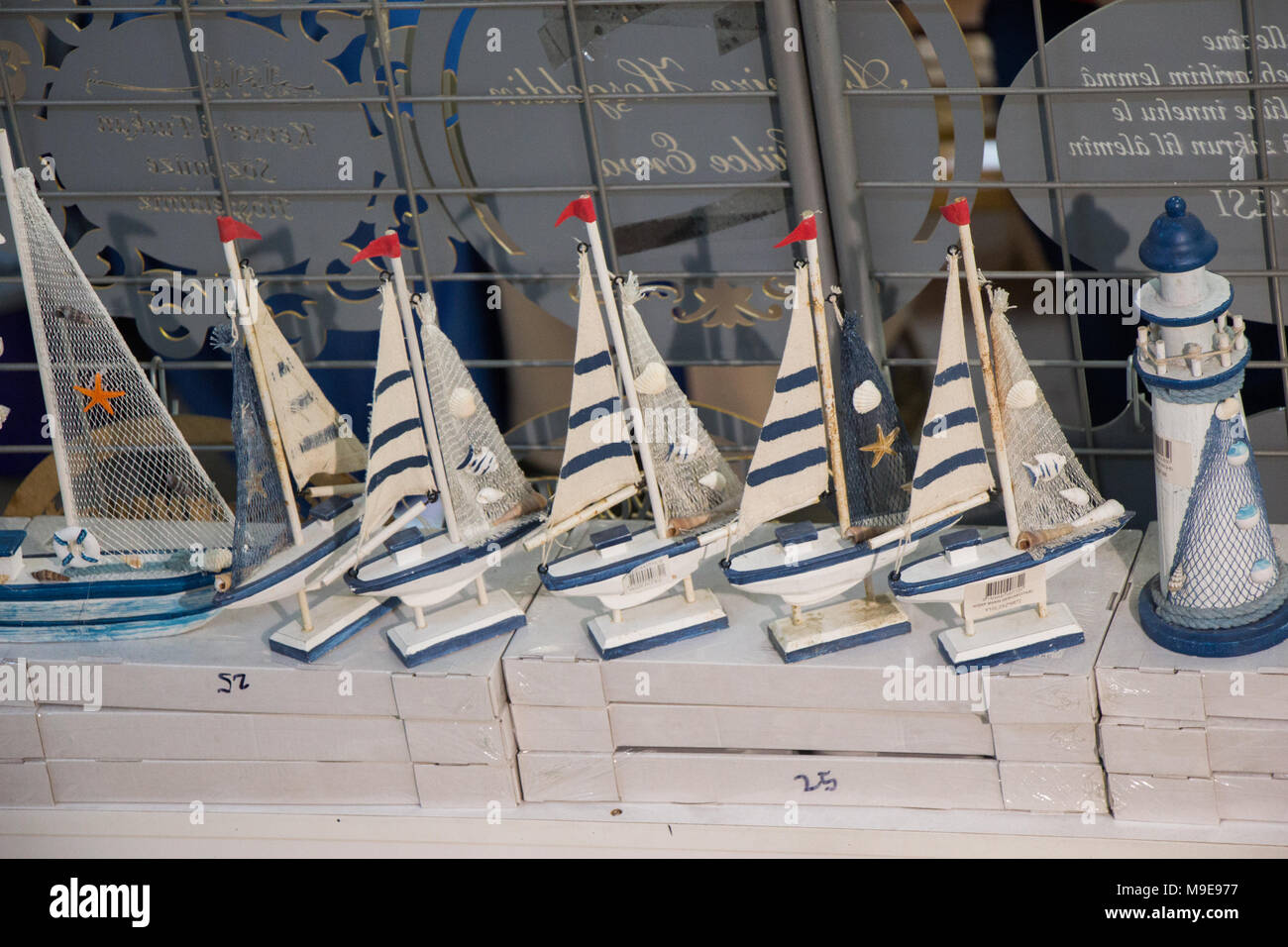Set of small colorful model boats Stock Photo - Alamy