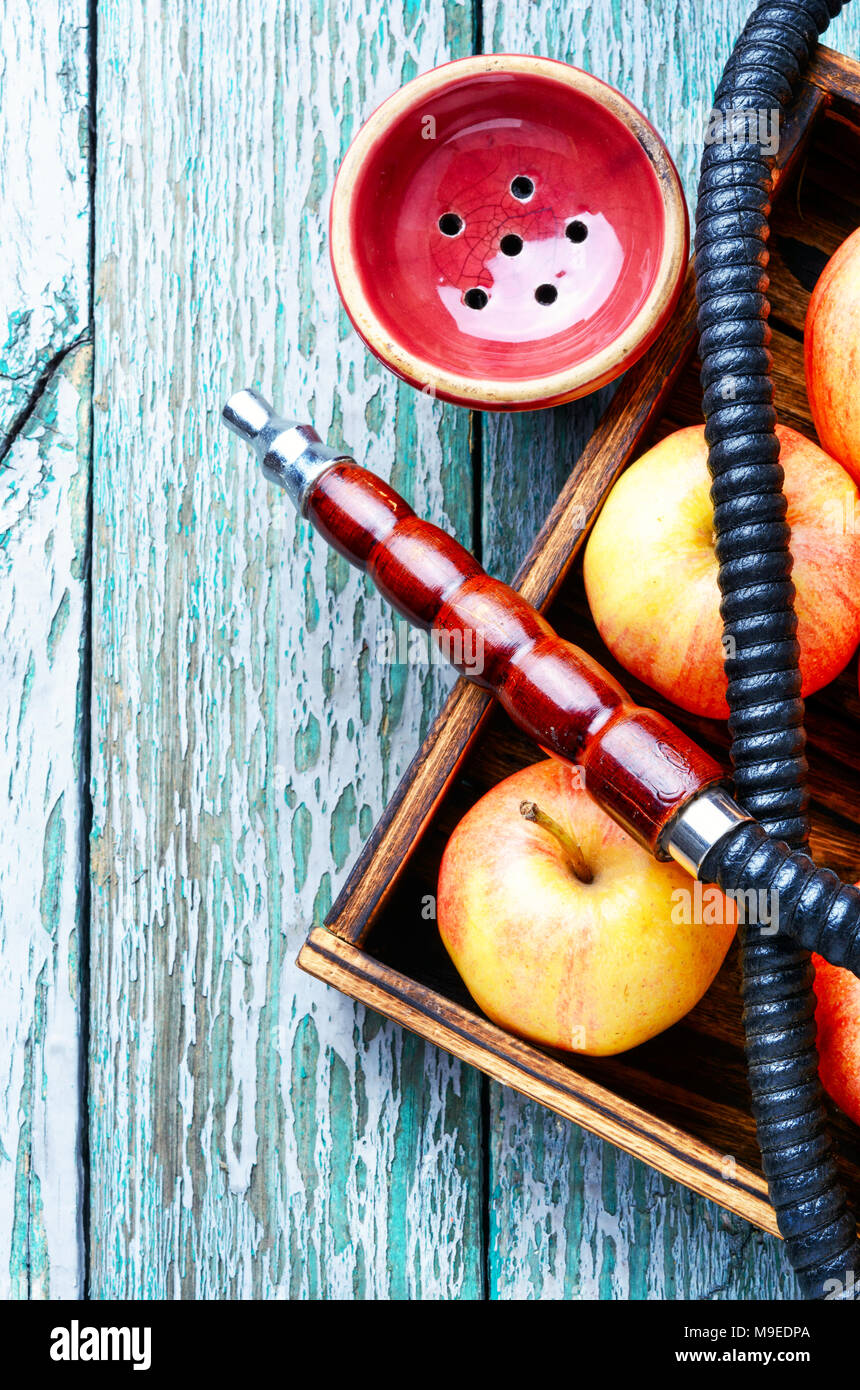 Smoke hookah with apple.Shisha concept.Hookah concept.Fruit hookah ...