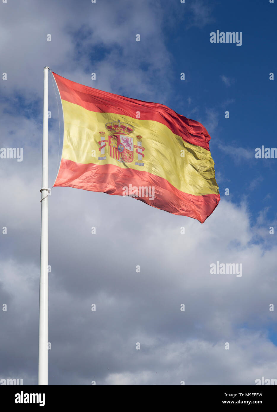 Madrid city flag flying in spring sunshine on windy day above Plaza de ...