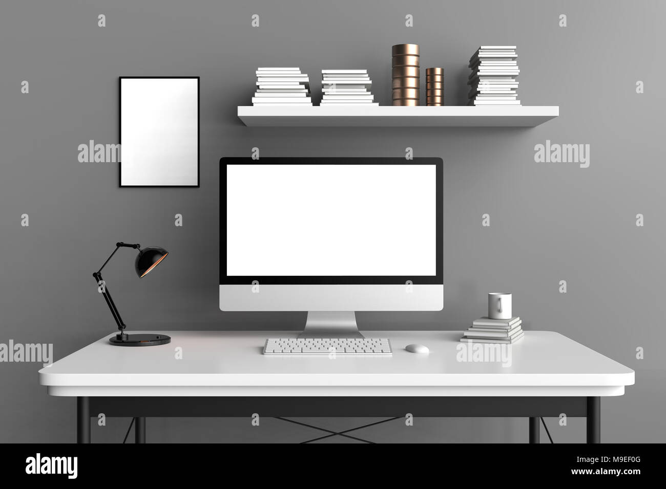 Modern workspace, isolated computer screen and frame mock up. 3D ...