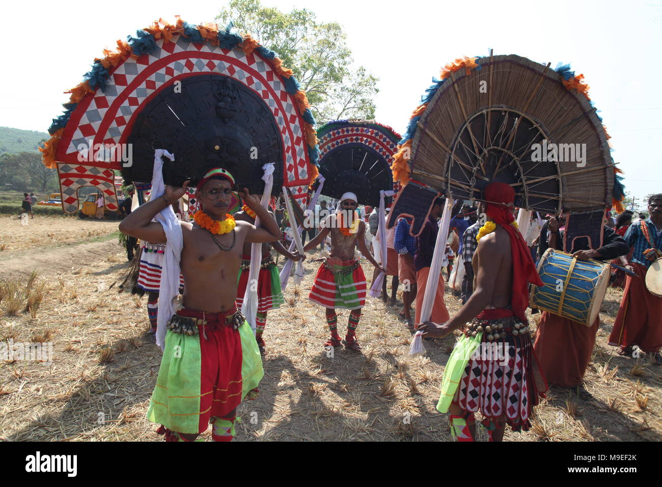 procession of puthan and thira,or lord siva and goddess kaali,in ...
