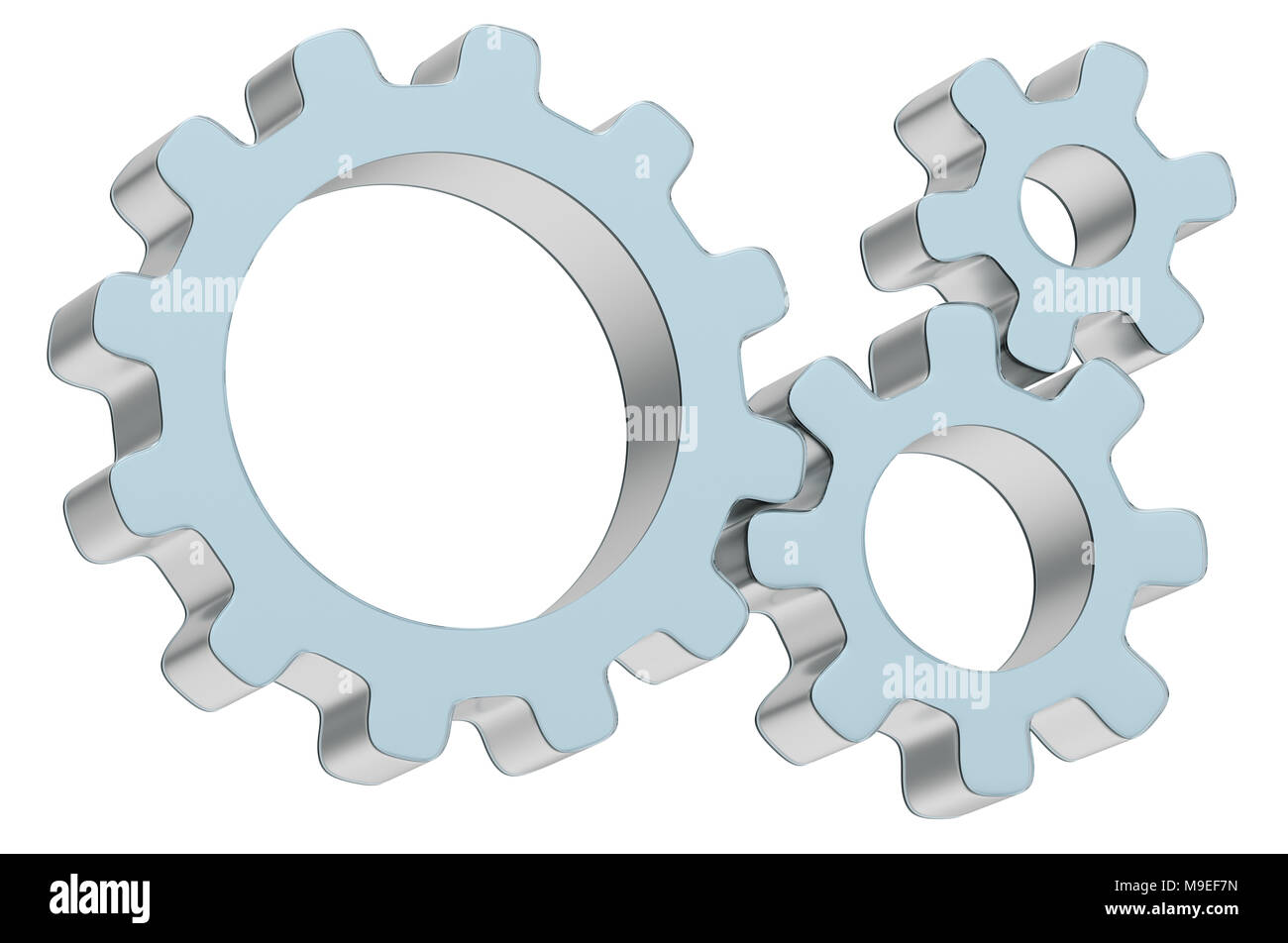 Three 3d gears made of metal and glass Stock Photo - Alamy