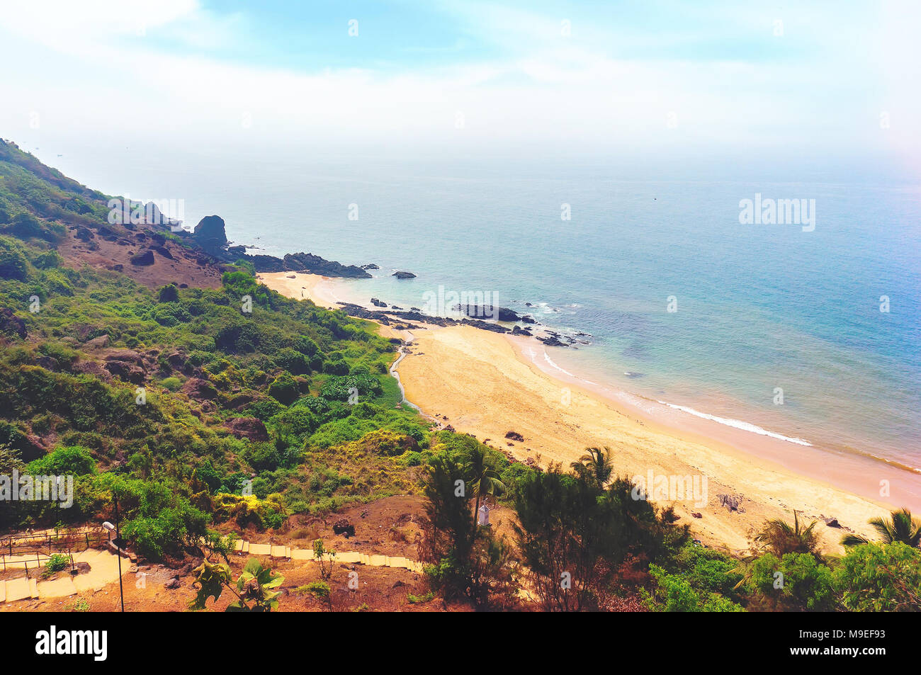 Beach in South Goa, India. Beautiful beach view from the top. Yellow ...