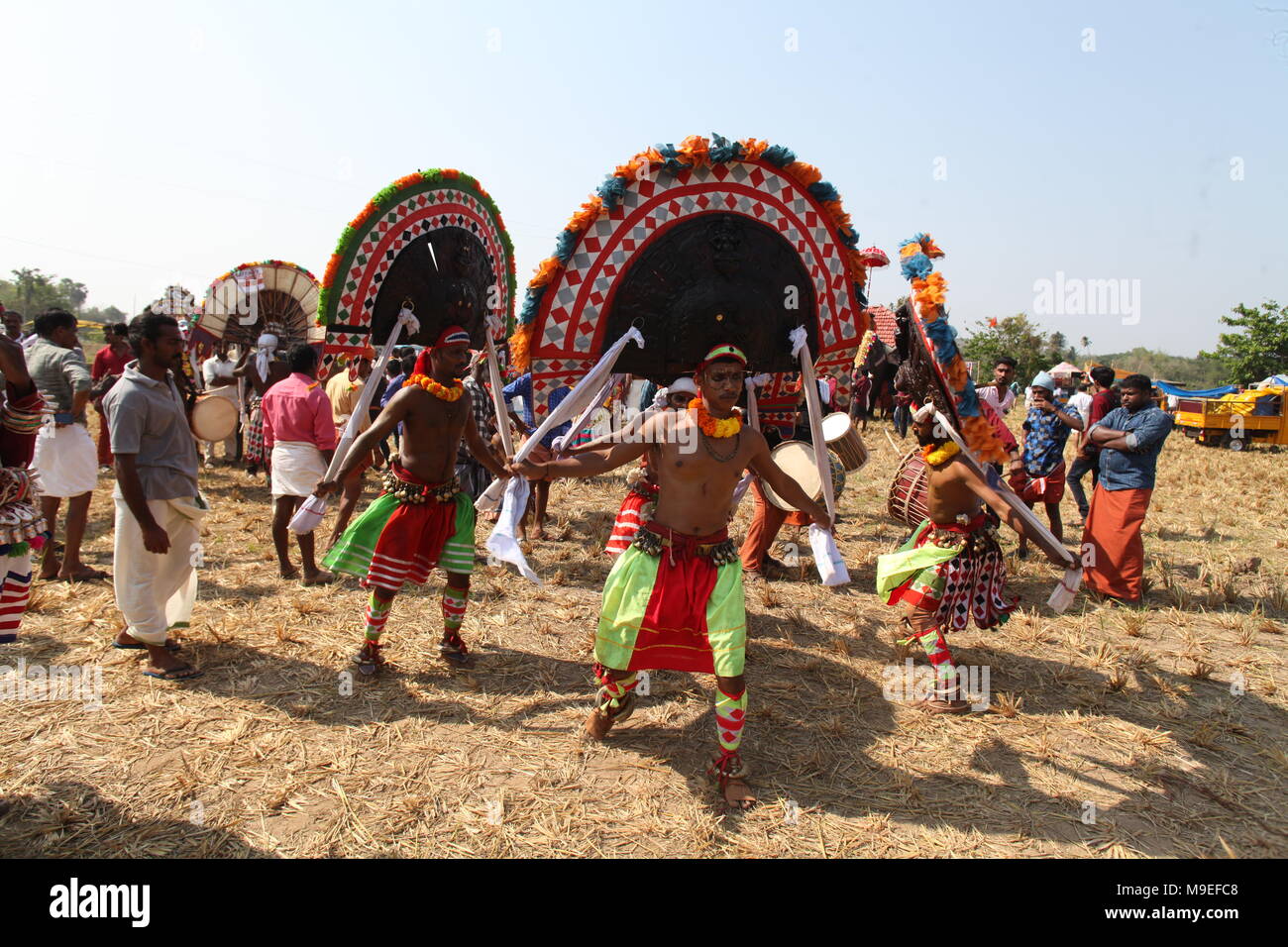 procession of puthan and thira,or lord siva and goddess kaali,in ...