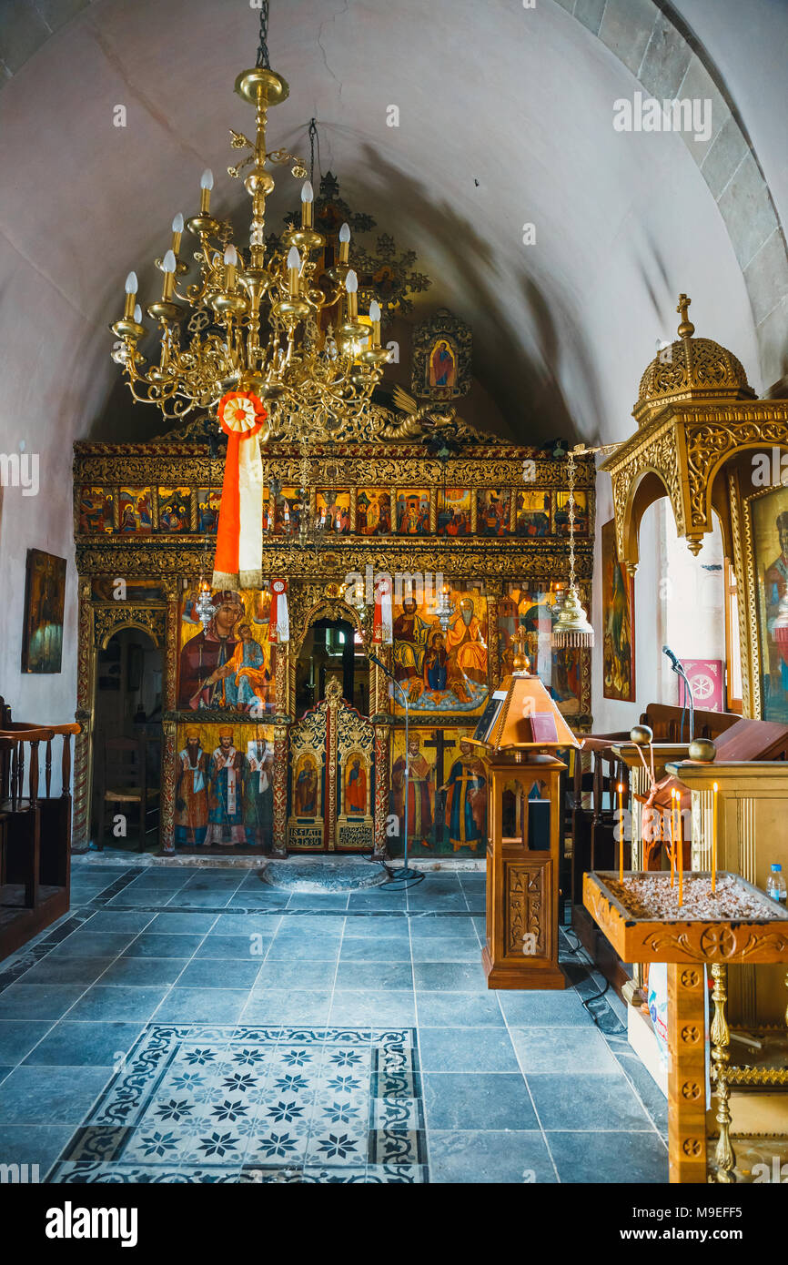 Mochos, Crete - June 13, 2017: Interior of the church in village of ...