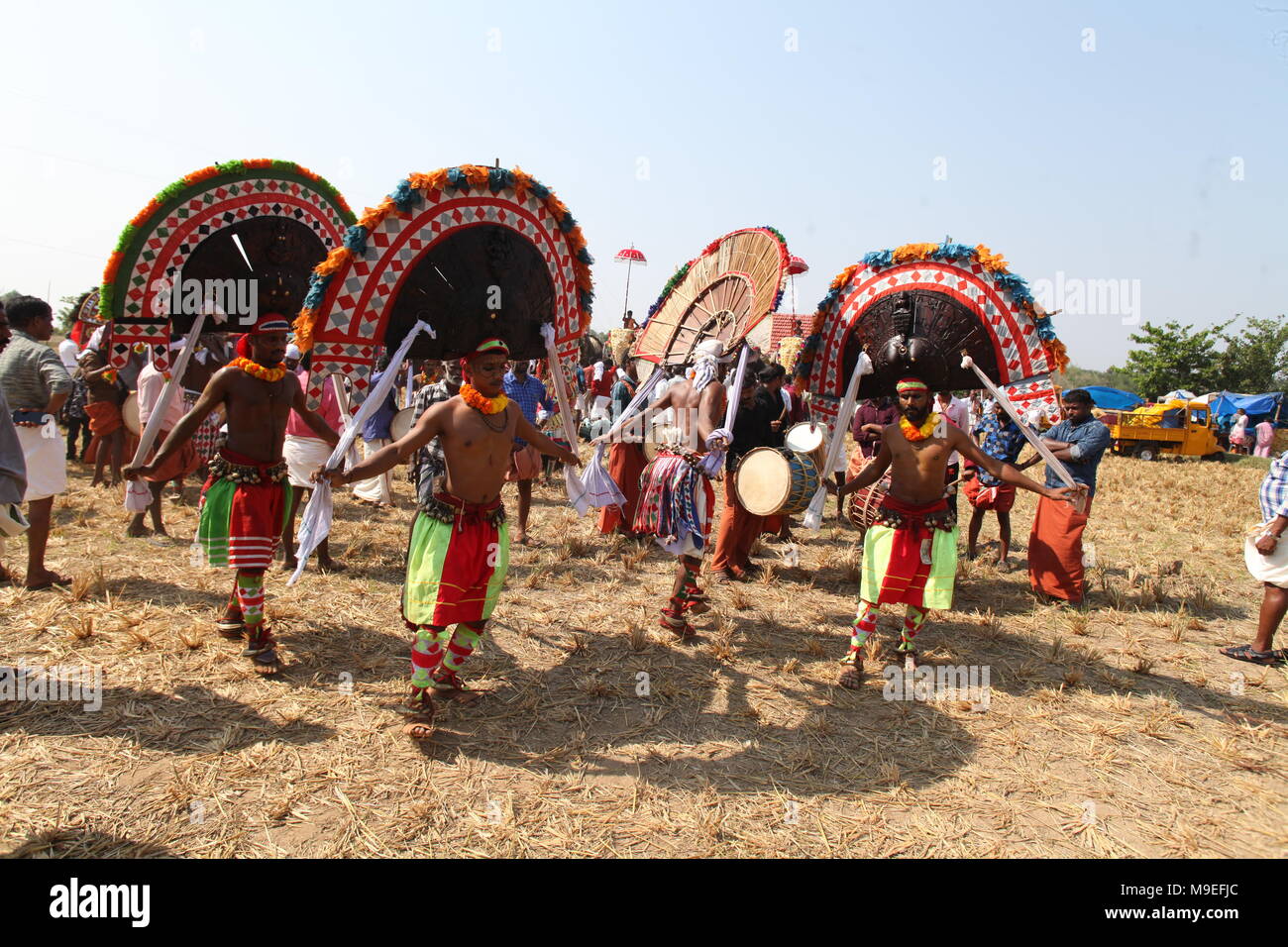 procession of puthan and thira,or lord siva and goddess kaali,in ...