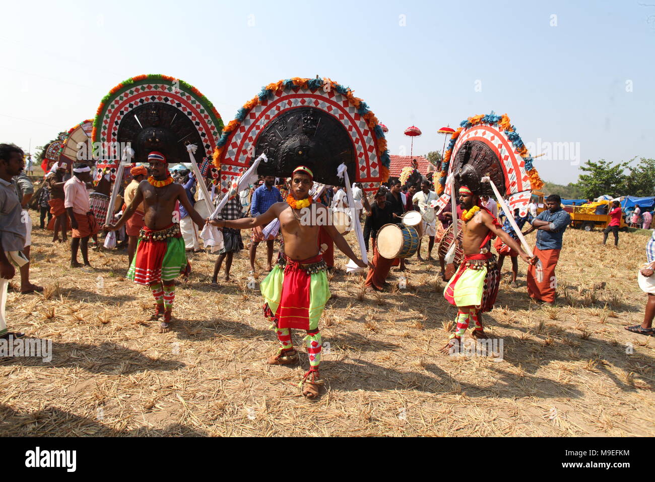 procession of puthan and thira,or lord siva and goddess kaali,in ...