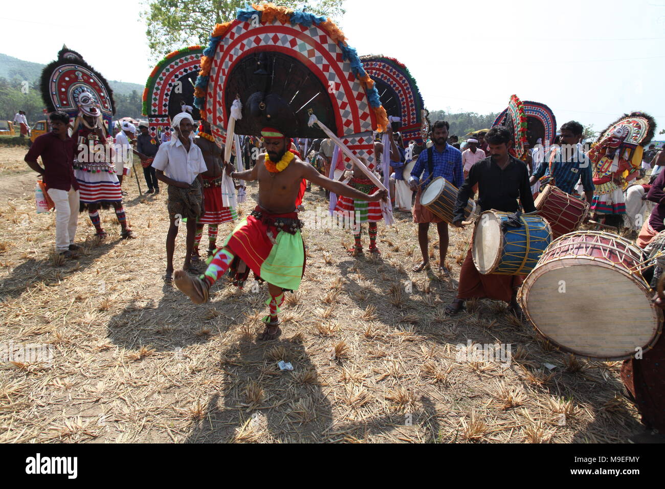 procession of puthan and thira,or lord siva and goddess kaali,in ...