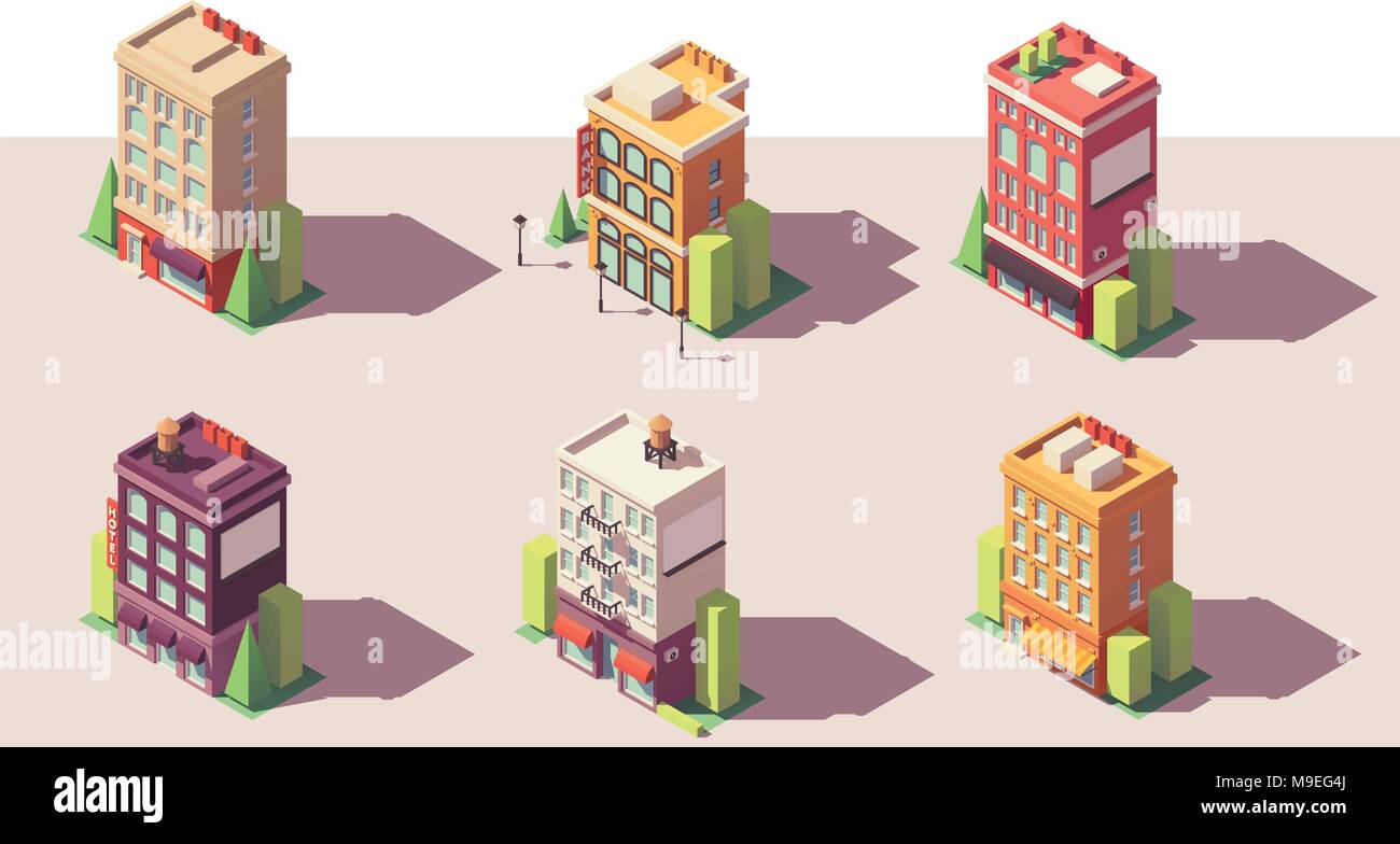 Vector low poly isometric buildings set Stock Vector Image & Art - Alamy