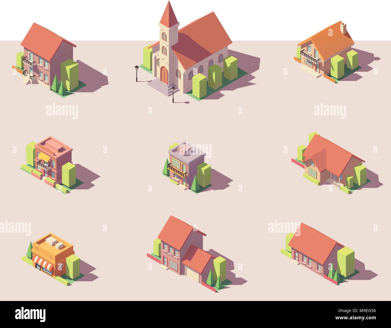 Vector low poly isometric buildings set Stock Vector Image & Art - Alamy