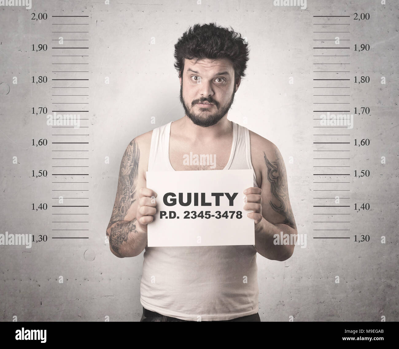 Caught guilty man with ID signs on his hand Stock Photo - Alamy