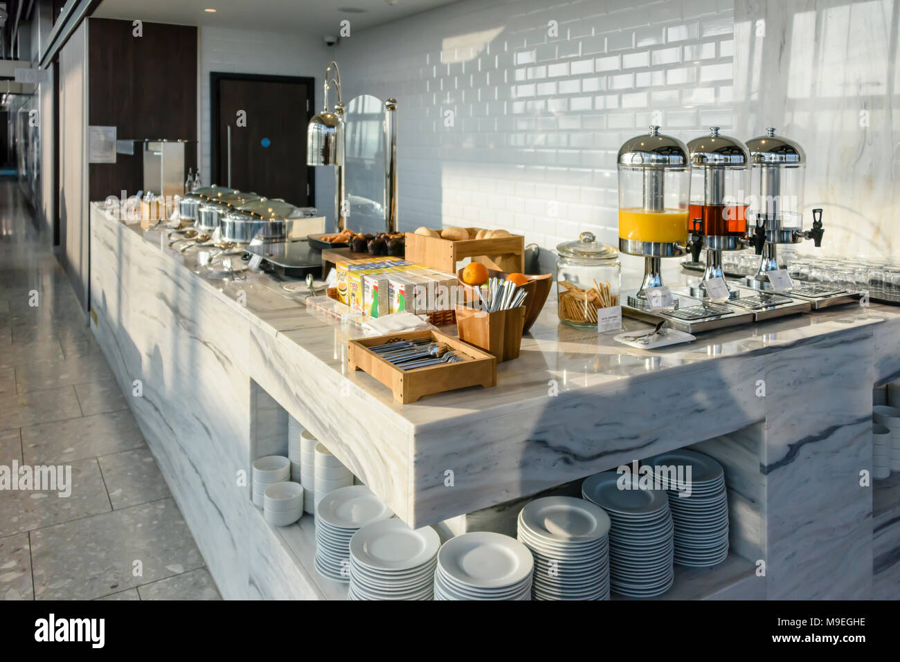 Hotel style breakfast counter in the Business Lounge in Heathrow ...