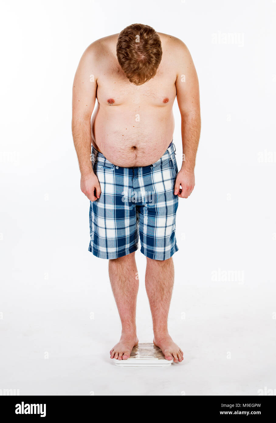 Fat man on scale hi-res stock photography and images - Alamy
