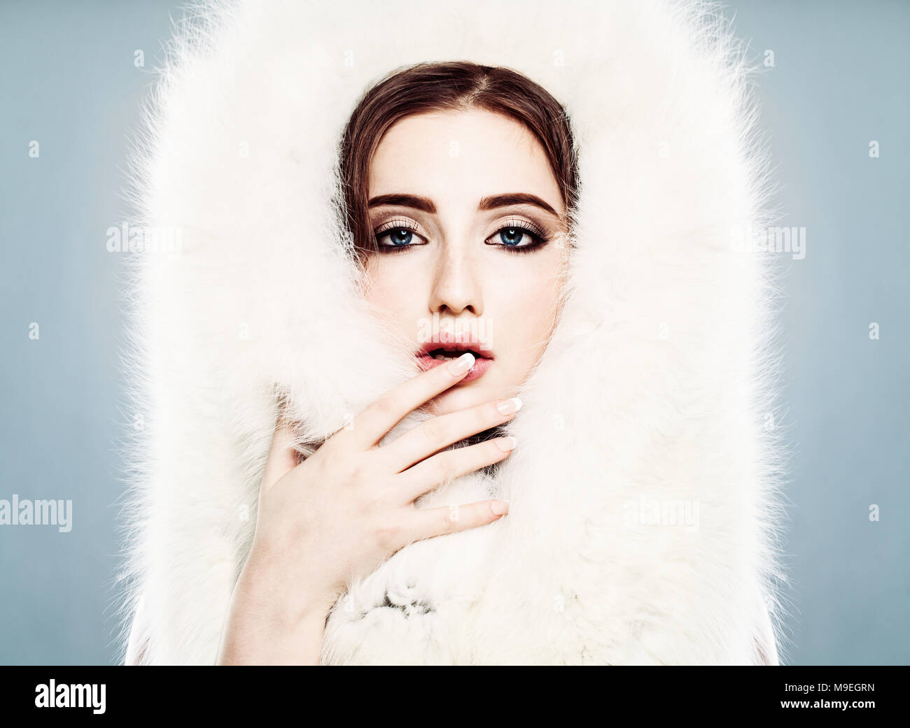 Winter Beauty. Pretty Winter Woman with Makeup. Face Closeup Stock ...